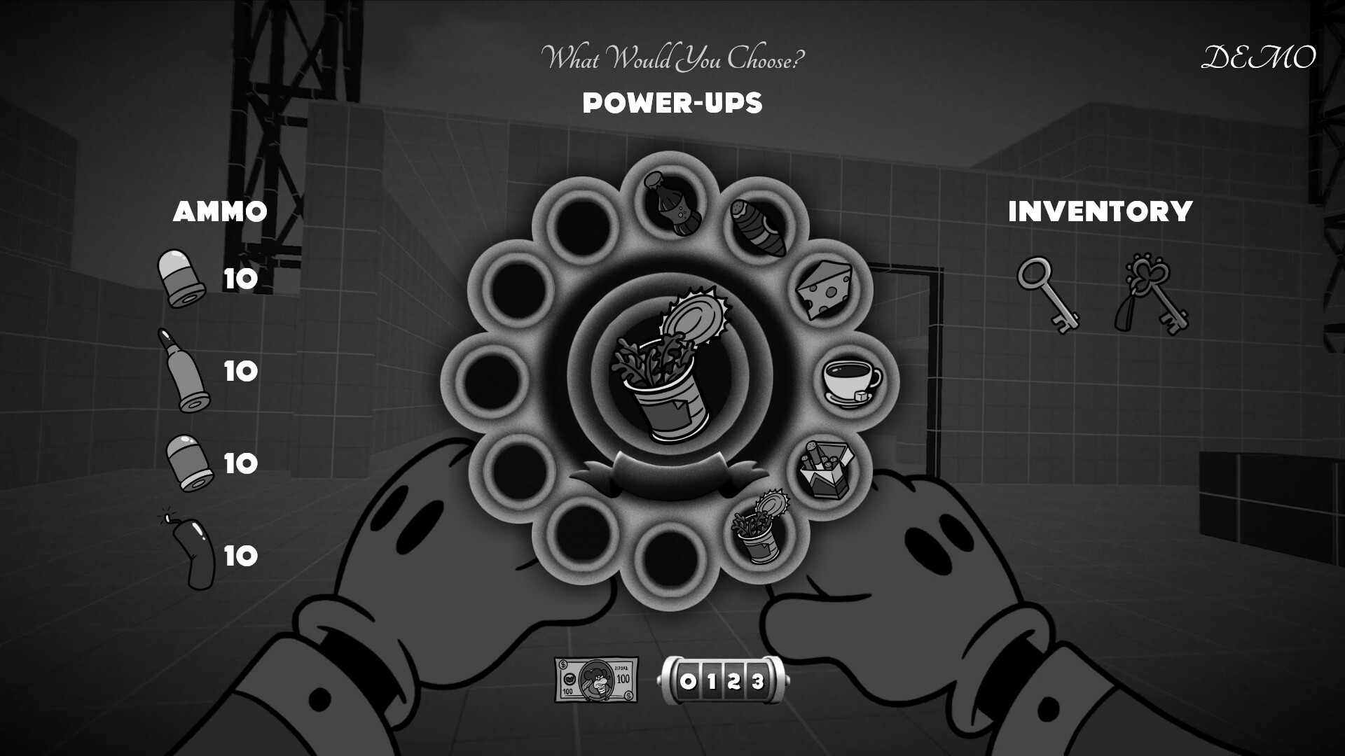 Retro Mickey Mouse animasyonu görünümlü bir FPS oyunu - bant mag